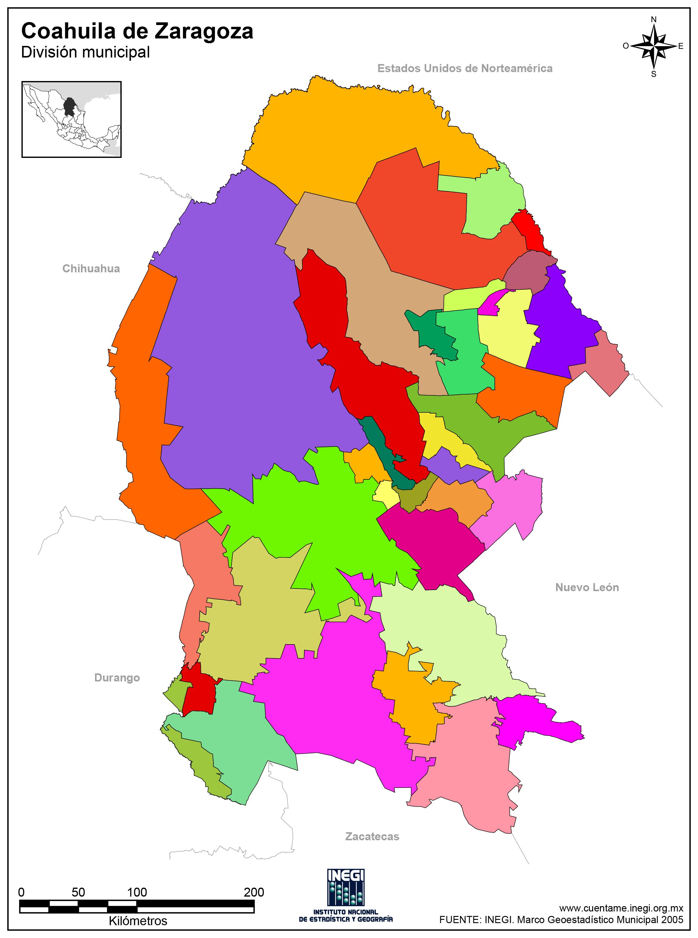 Mapa De Coahuila Con Division Politica